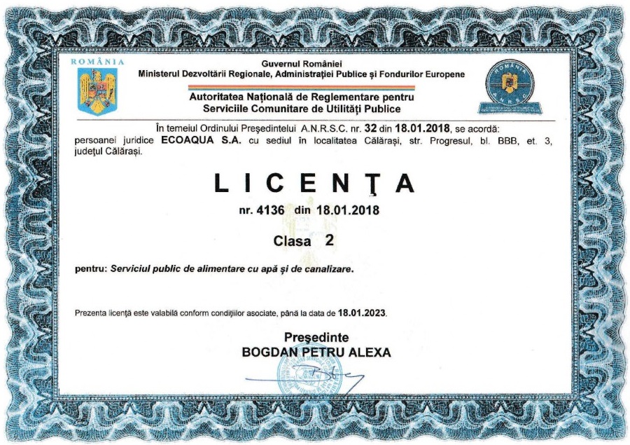Licența de operare – Ecoaqua Licența de operare – Ecoaqua